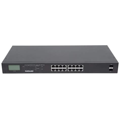 Intellinet 16 Port Gigabit Ethernet Poe Switch With 2 Sfp Ports And Lcd Screen
