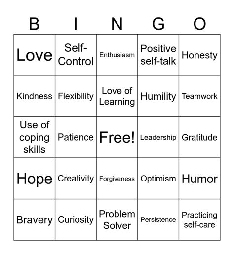 Strengths Bingo Card