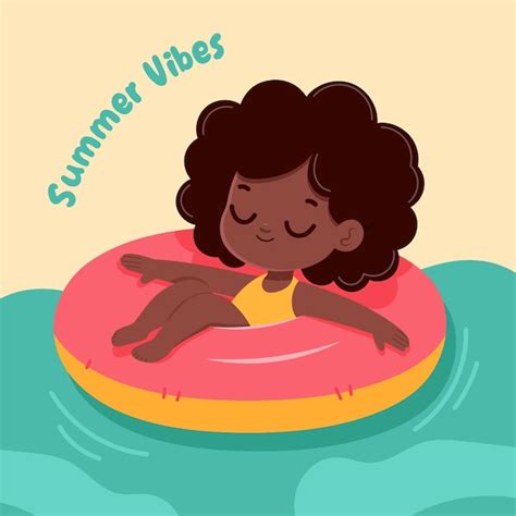 Premium Vector Girl Relaxing On Float Swim Ring Girl On Vacation Swims In The Pool Relaxes On