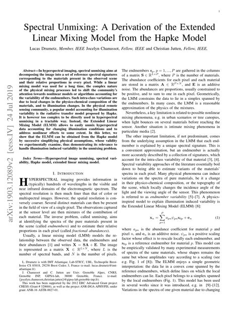 Pdf Spectral Unmixing A Derivation Of The Extended Linear Mixing Model From The Hapke Model