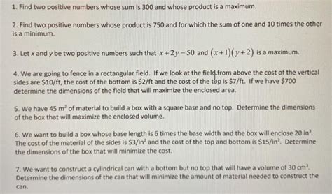 solved 1 find two positive numbers whose sum is 300 and