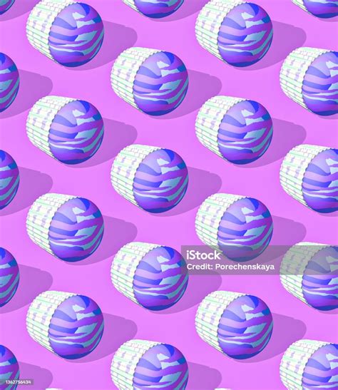 원활한 등분성 3d 렌더 패턴 최소한의 디자인 달콤한 보라색 케이크 사탕 가게 생일 파티 컨셉 0명에 대한 스톡 사진 및 기타 이미지 Istock