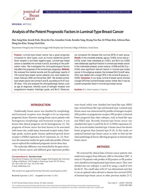 Pdf Analysis Of The Potent Prognostic Factors In Luminal Type Breast Cancer