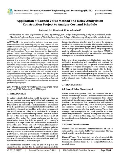 application of earned value method and delay analysis on construction