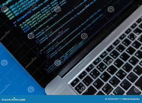 Close Up Laptop Computer Screen With A Programming Code Creating Stock