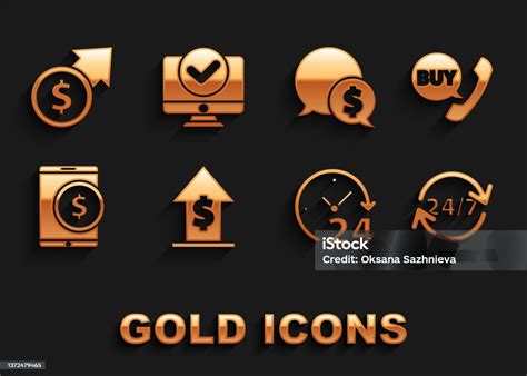 금융 성장과 동전 구매와 전화 음성 거품을 설정 시계 24 시간 태블릿 달러 음성 컴퓨터 모니터 아이콘 벡터 0명에 대한 스톡 벡터 아트 및 기타 이미지 Istock