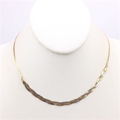 14kt Tri Color Gold Braided Herringbone Link Necklace Property Room