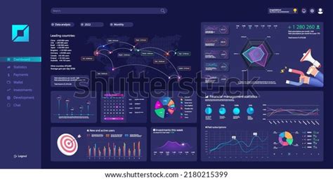 Dark Dashboard Ui Ux Kit Graphic Stock Vector Royalty Free 2180215399