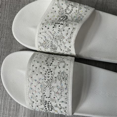 All White Bebe Slides W Cute Beading Never Worn Depop