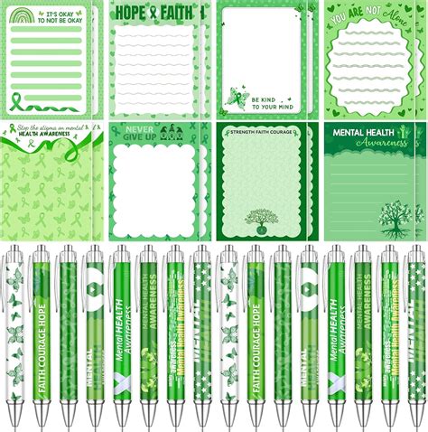 16 Set Mental Health Awareness Sticky Notes And Ballpoint Pen With