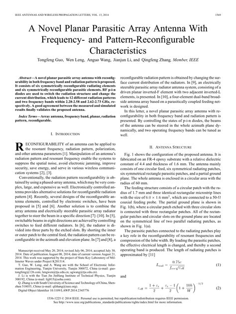 PDF A Novel Planar Parasitic Array Antenna With Frequency And Pattern Reconfigurable