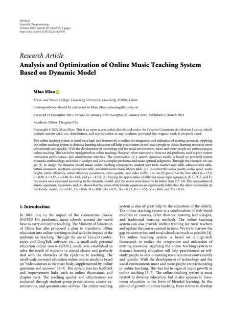 Pdf Analysis And Optimization Of Online Music Teaching System Based On Dynamic Model