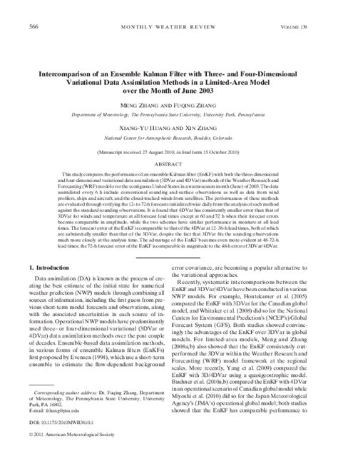 Pdf Intercomparison Of An Ensemble Kalman Filter With Three And Four Dimensional Variational
