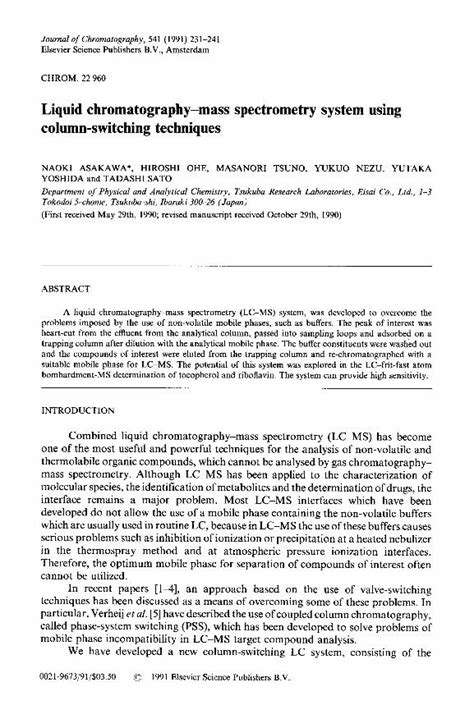 Pdf Liquid Chromatography Mass Spectrometry System Using Column