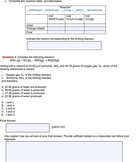 Solved Indicate The Column Corresponding To The Limiting Chegg