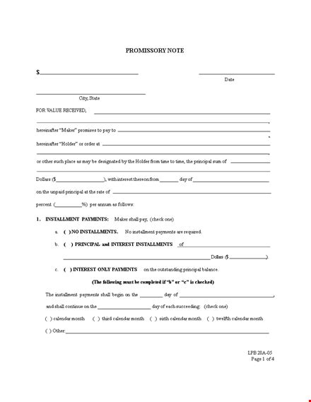 Free Installment Promissory Note Template