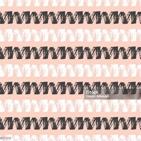 벡터 완벽 한 패턴입니다 추상 지그재그 그런 지 브러쉬 스트로크 배경입니다 손으로 그린 텍스처입니다 Hipster 그래픽 디자인입니다 Boho 스타일입니다 0명에 대한 스톡