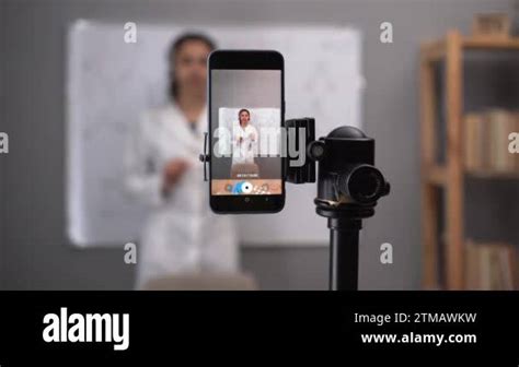 Smartphone Records Video Lesson At School An Italian Young Chemistry