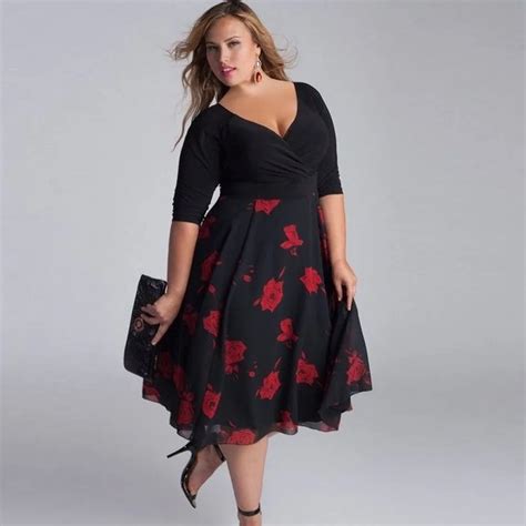 New Large Sizes Women Midi Dresses Sexy V Neck Elegant Half Sleeve