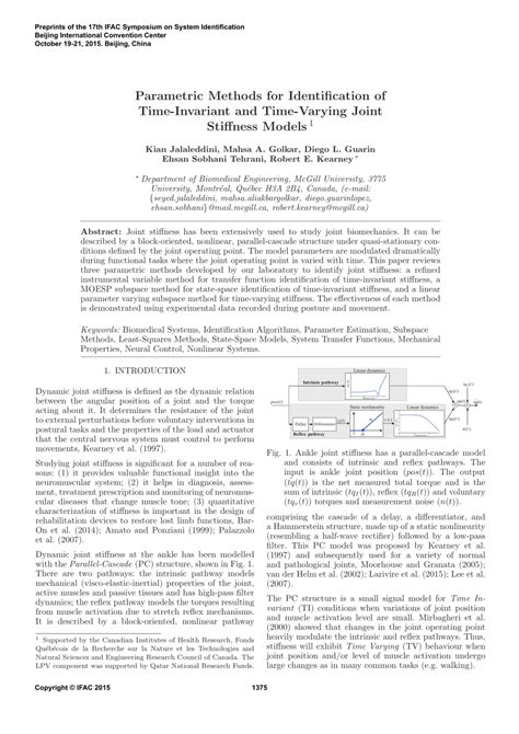 Pdf Parametric Methods For Identification Of Time Invariant And Time