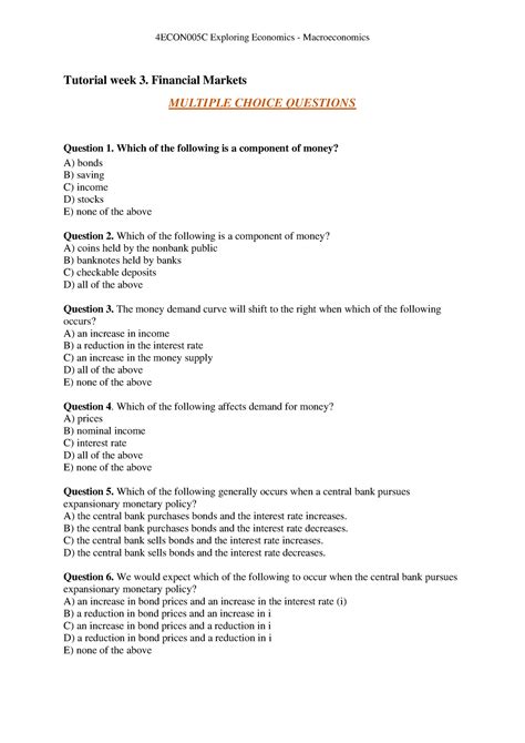 Questions Tutorial Week 3 4econ005c Exploring Economics Macroeconomics Tutorial Week 3