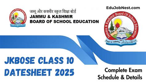 Jkbose Class 10 Datesheet 2025 Complete Exam Schedule