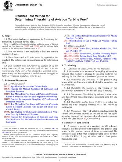Astm D6824 13 Standard Test Method For Determining Filterability Of Aviation Turbine Fuel