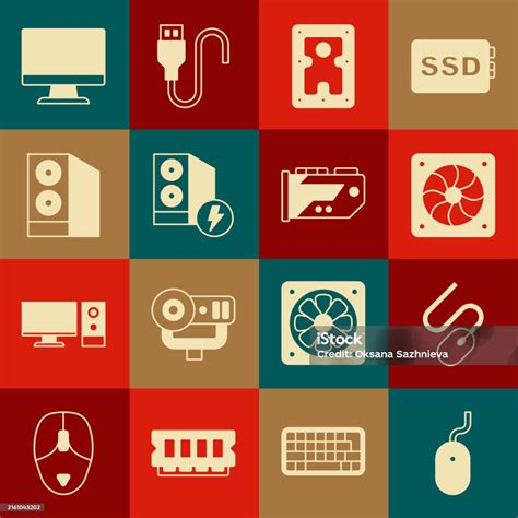 Set Computer Mouse Cooler Hard Disk Drive Hdd Case Of Computer Monitor Screen And Video Graphic