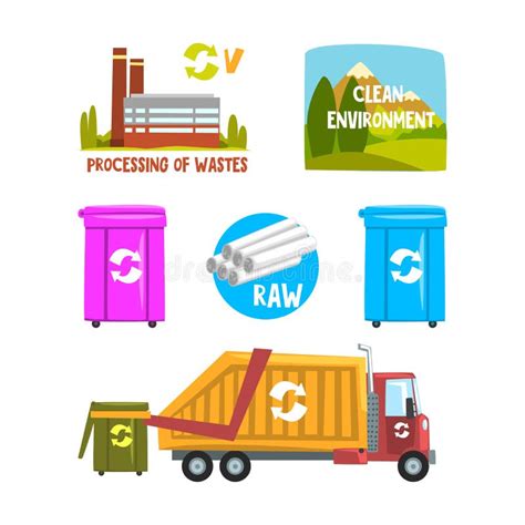 Waste Processing With Recycle Dustbin Industrial Plant And Dump Truck