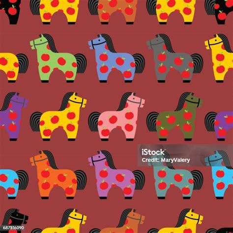 말 장난감 완벽 한 패턴입니다 어린이 말 얼룩 지 게 장식 바 아 배경입니다 어린이 위한 직물의 짜임새입니다 빈티지 재미입니다 레트로 장난감 공예에 대한 스톡 벡터 아트 및