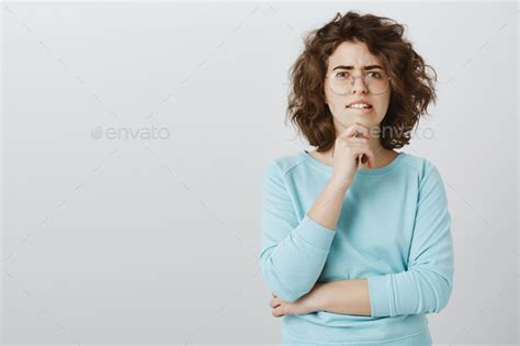 Girl Stuck On Problematic Moment During Job Portrait Of Focused