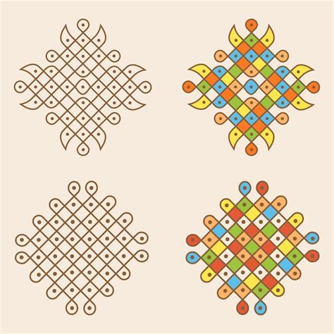 South Indian Traditional Tamil Kolam Design Premium Vector