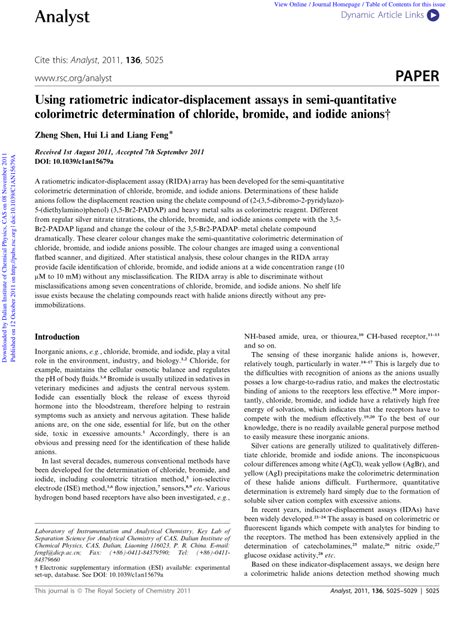 Pdf Using Ratiometric Indicator Displacement Assays In Semi Quantitative Colorimetric