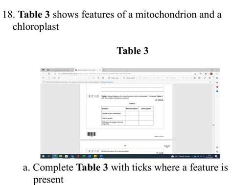 solved 18 table 3 shows features of a mitochondrion and a