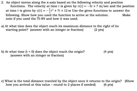 Solved 5 2 An Object Moves Along The X Axis Based On The Chegg Com