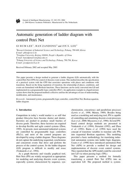 (PDF) Automatic generation of ladder diagram with control Petri Net