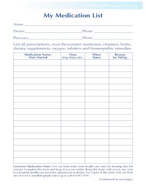 Universal Medication Form Complete With Ease Airslate Signnow