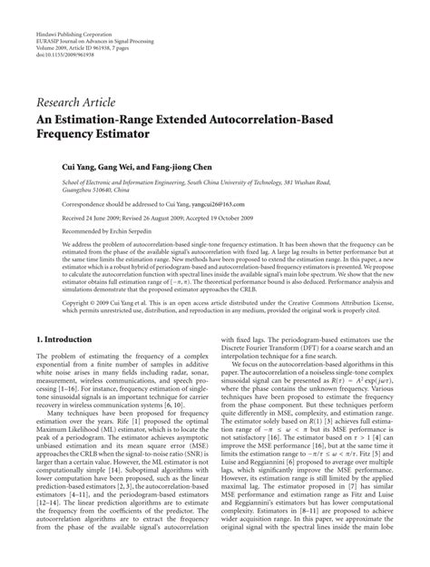 Pdf An Estimation Range Extended Autocorrelation Based Frequency Estimator