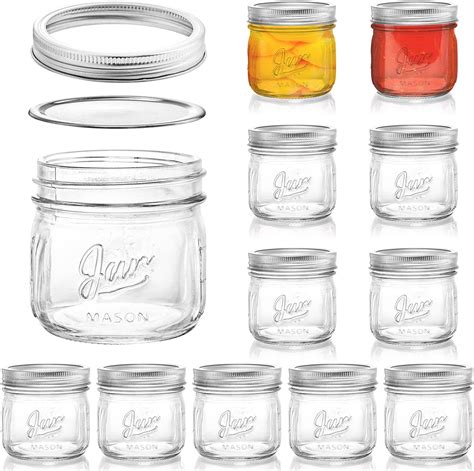 12 Pack Wide Mouth Mason Jars 12 Oz Glass Canning Jars With Airtight