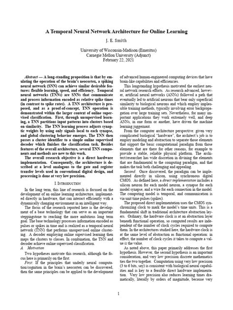 temporal neural network a rchitecture for online learning pdf