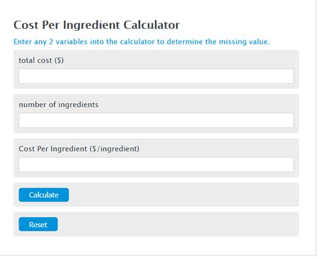 cost per ingredient calculator calculator academy