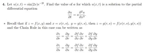 Solved Let U X T Sin X E T Find The Value Of A For Chegg Com