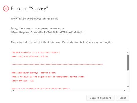 Error Opening Maintenance Survey Ifs Community