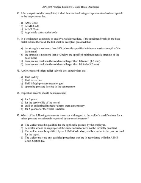 API 510 Practice Exam 5 CLOSE BOOK Questions Pdf