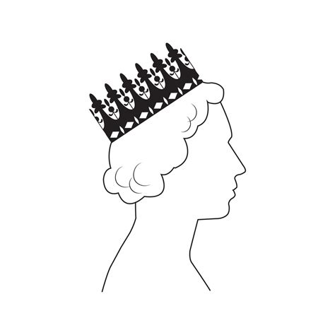 Black Outline Profile Of Queen Elizabeth With The Crown On White