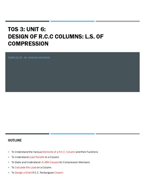 tos 3 unit 6 design of r c c columns pdf column beam structure