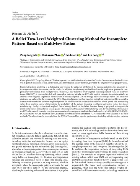 pdf a belief two level weighted clustering method for incomplete