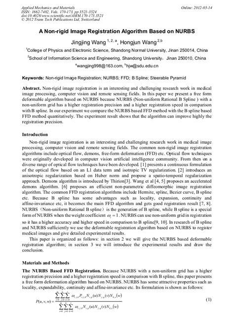 A Non Rigid Image Registration Algorithm Based On Nurbs Scientificnet
