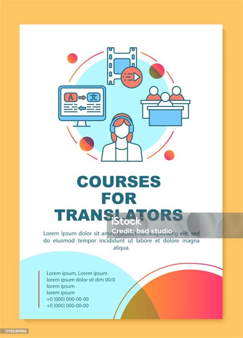 번역자 브로셔 템플릿 레이아웃을 위한 코스입니다 번역기 교육 전단지 소책자 선형 그림이있는 전단지 인쇄 디자인 잡지 보고서 광고 포스터에 대한 벡터 페이지 레이아웃 교육
