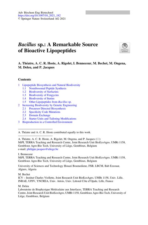 Pdf Bacillus Sp A Remarkable Source Of Bioactive Lipopeptides